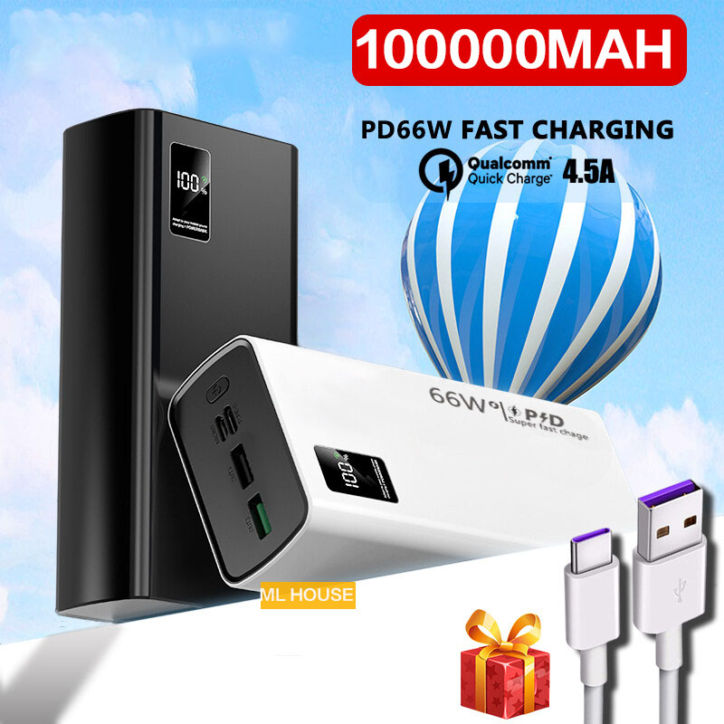 Bank kuasa 100000mAh Fast Charge Digital Display PowerBank PD 66W QC3.0 ...