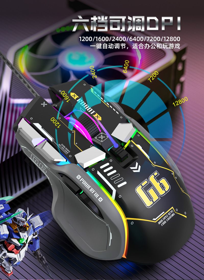 XUNFOX G6 Gaming Mouse WIRED Mice Ergonomic 10 Keys LED DPI Forward Backward Optical BT BATT PC ...