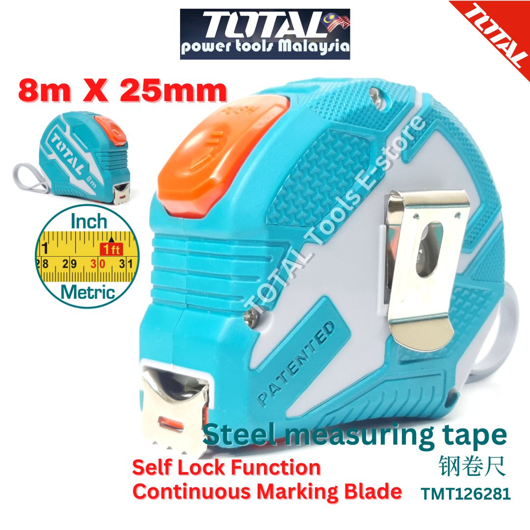 TOTAL Auto Lock function Steel measuring tape 8m x 25mm 钢卷尺 - TMT126281 ...