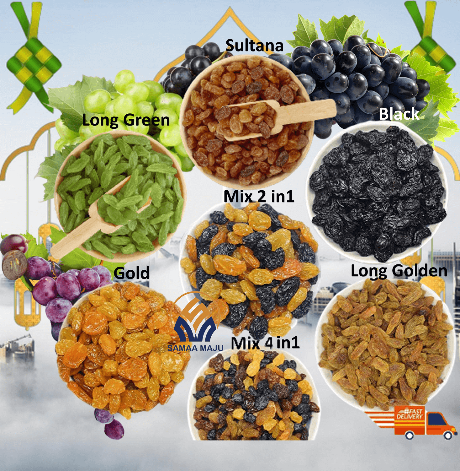 Mix kismis Jumbo Black Kismis , golden Kismis , sultana Kismis Green ...