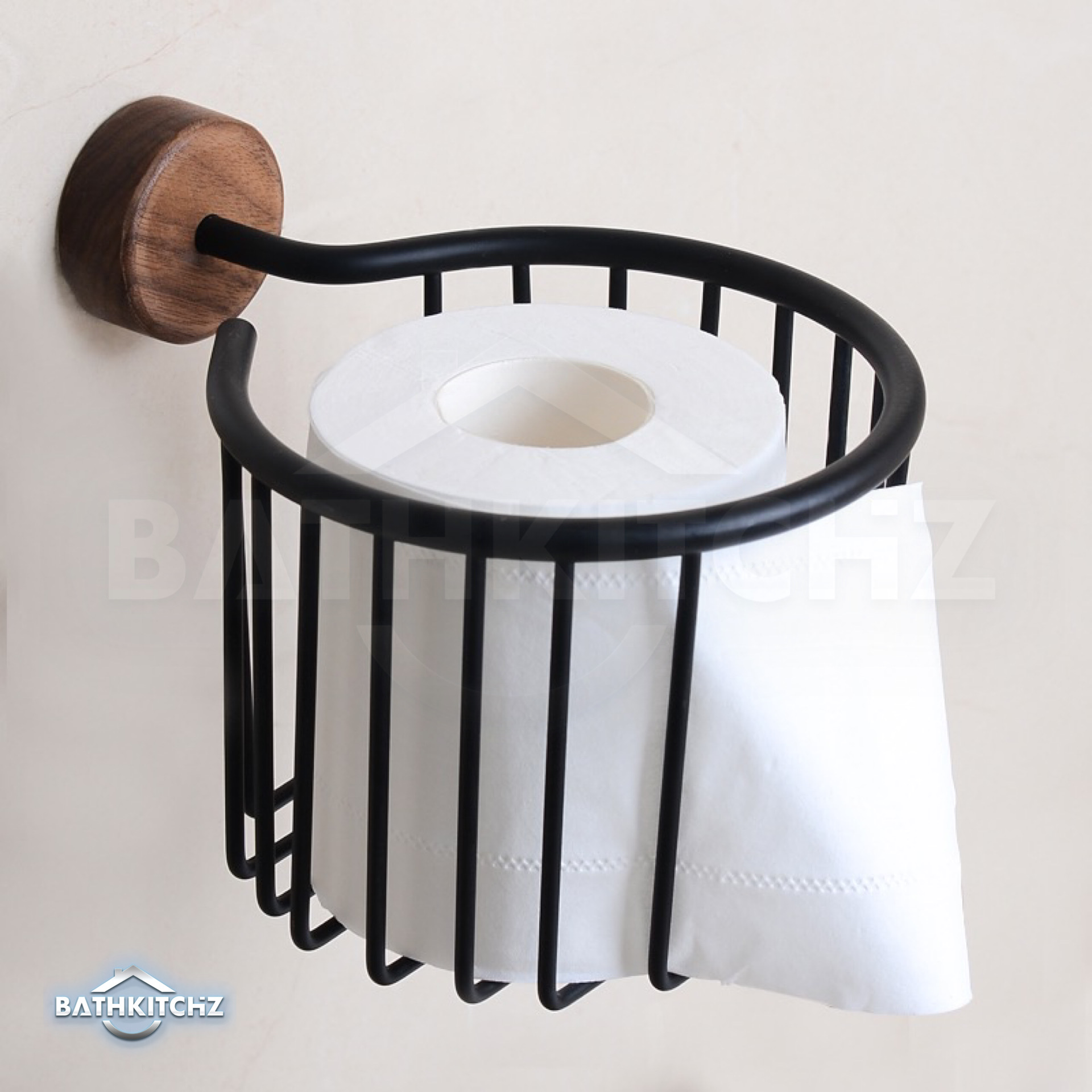 BATHKITCHZ Wooden Toilet Paper Holder Punch Free Wood Tissue Rack ...