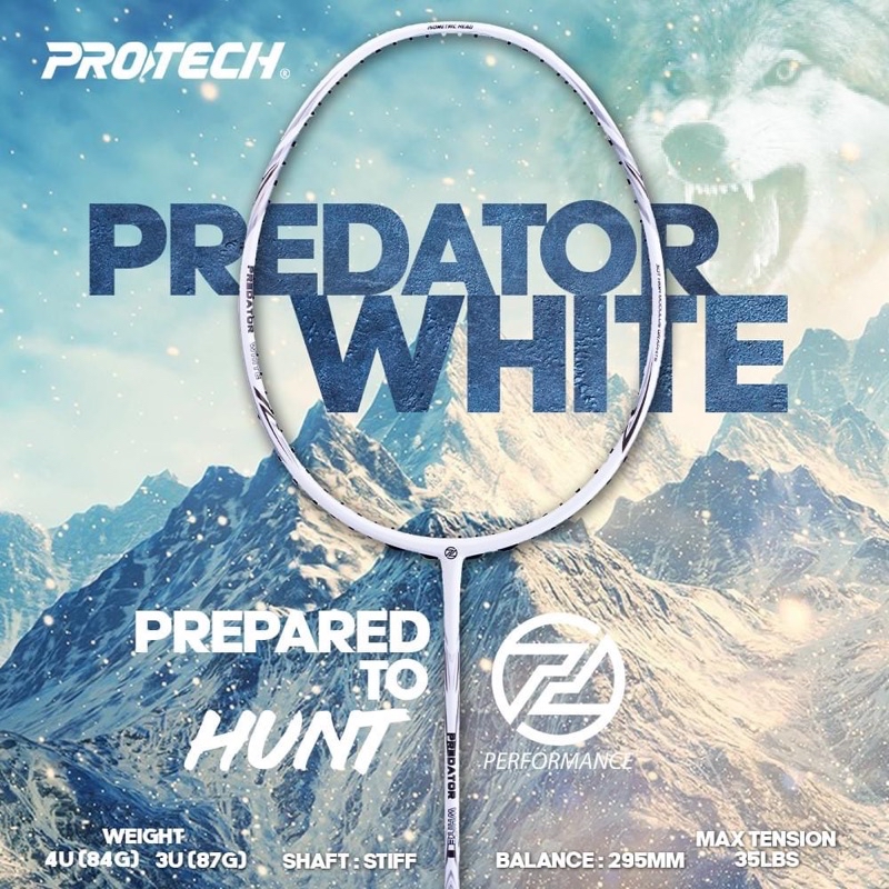 PROTECH Predator White 8 3U & 4U Badminton Rackets Max Tension 35 LBS ...