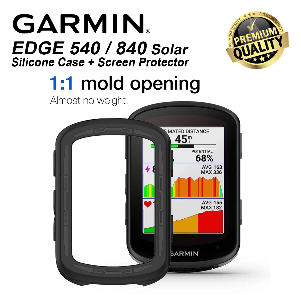 GARMIN Edge 540 840 Solar Meter Cover Silicone Case Tempered Glass ...