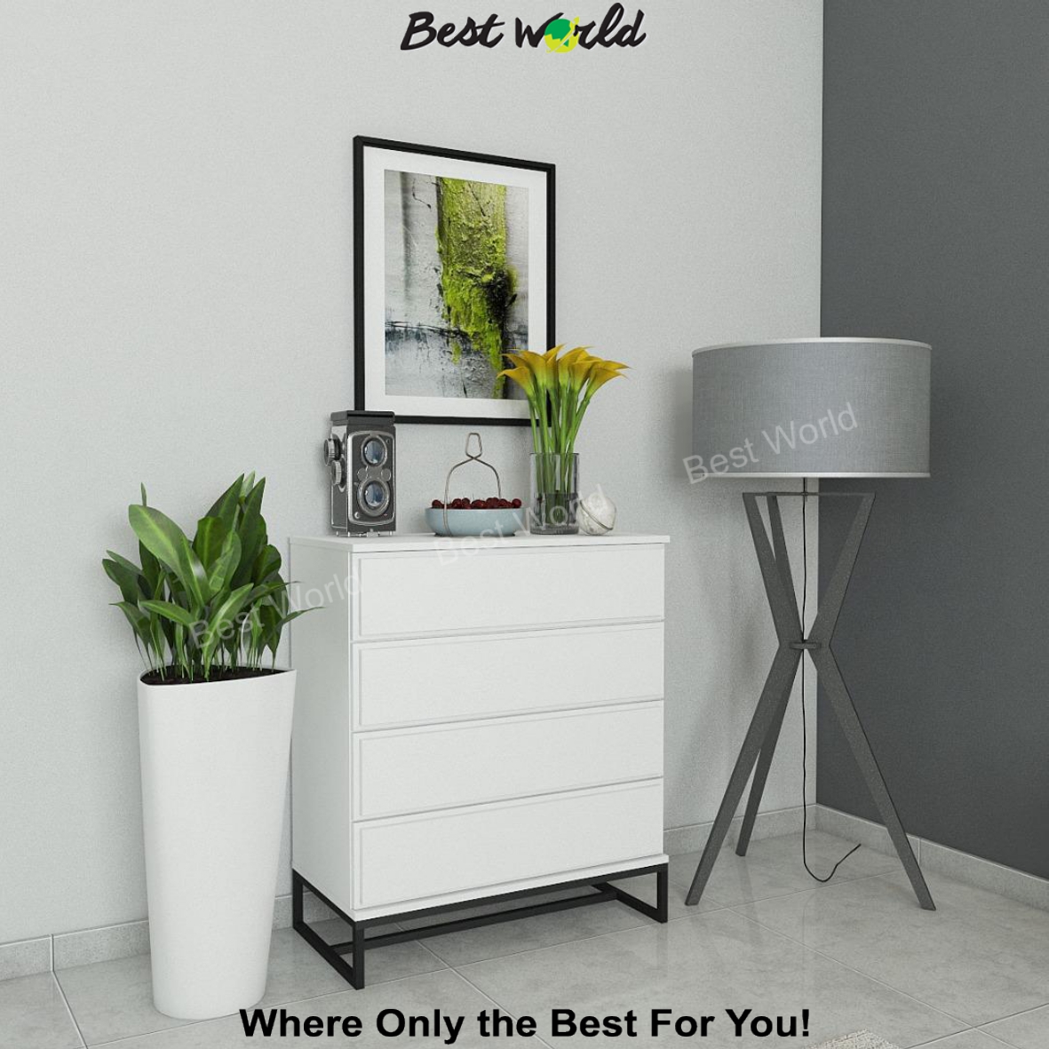 BARROS Chest of Drawers in 4 Drawers with Metal Frame Leg/Almari 4 Laci ...