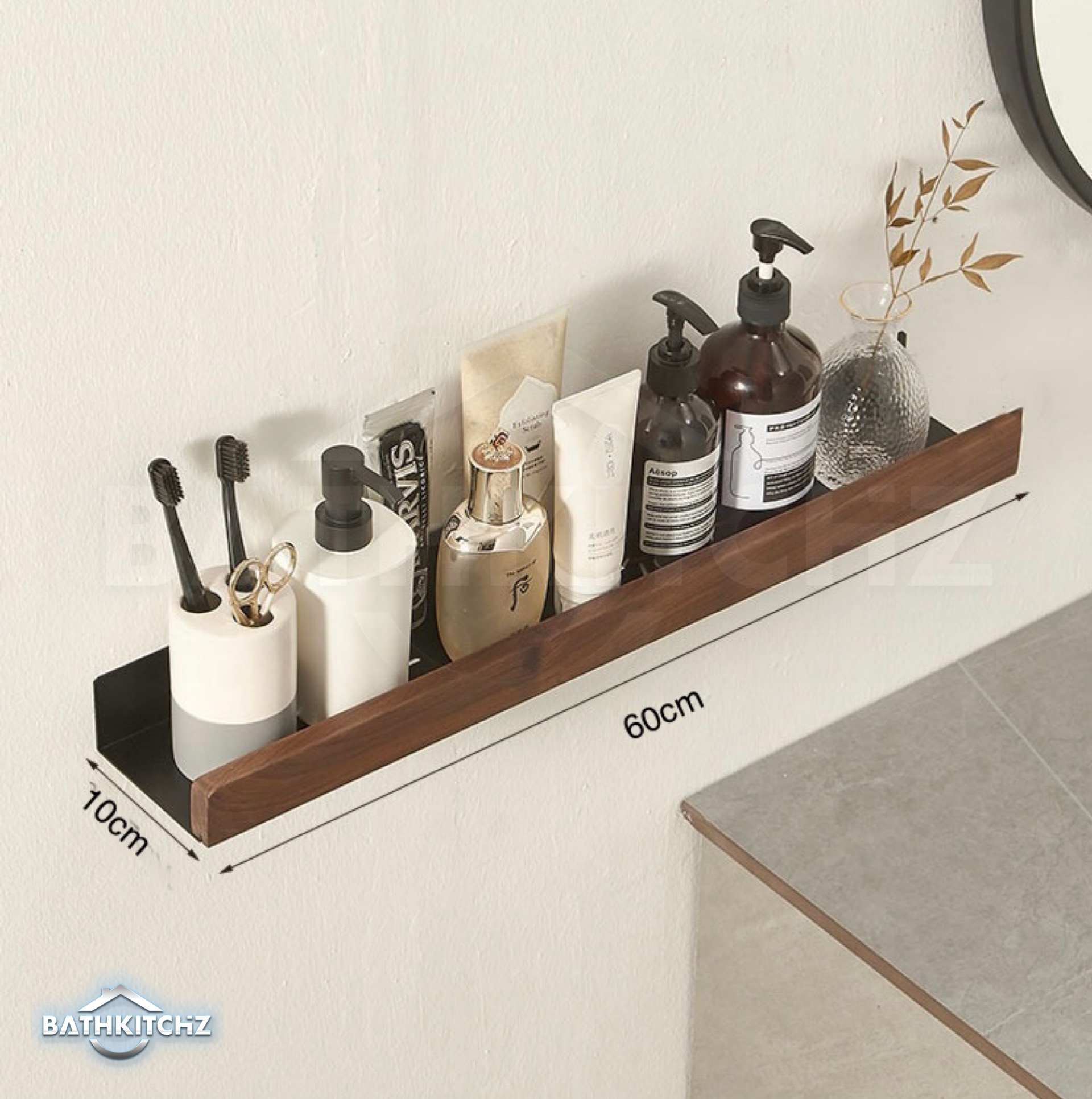 BATHKITCHZ Wooden Bathroom Shelving Shower Room Shelf Shampoo Rack ...