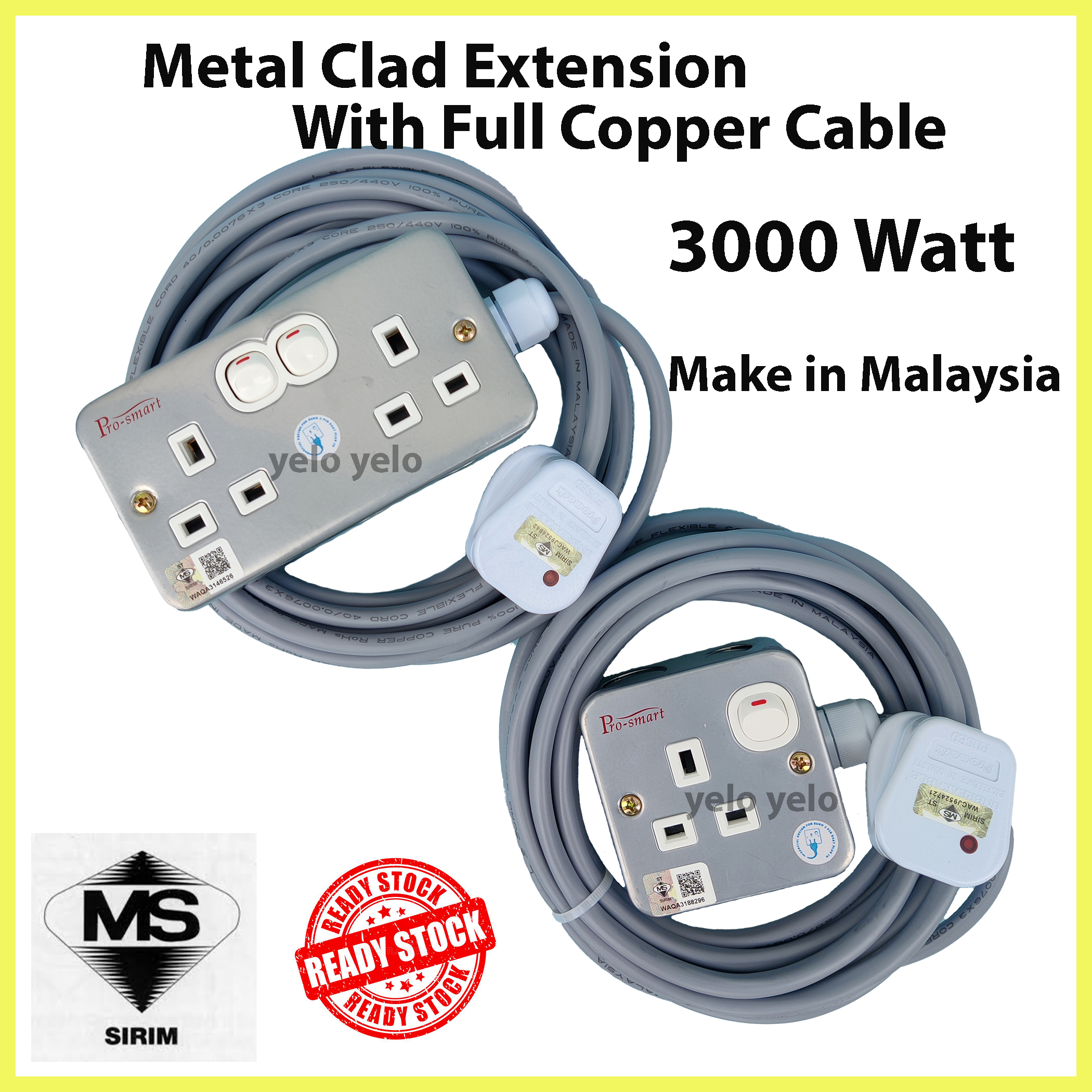 {Sirim} 1 / 2 gang x 13amp Metal Clad Heavy Duty Portable Socket Extension Trailing Socket ...