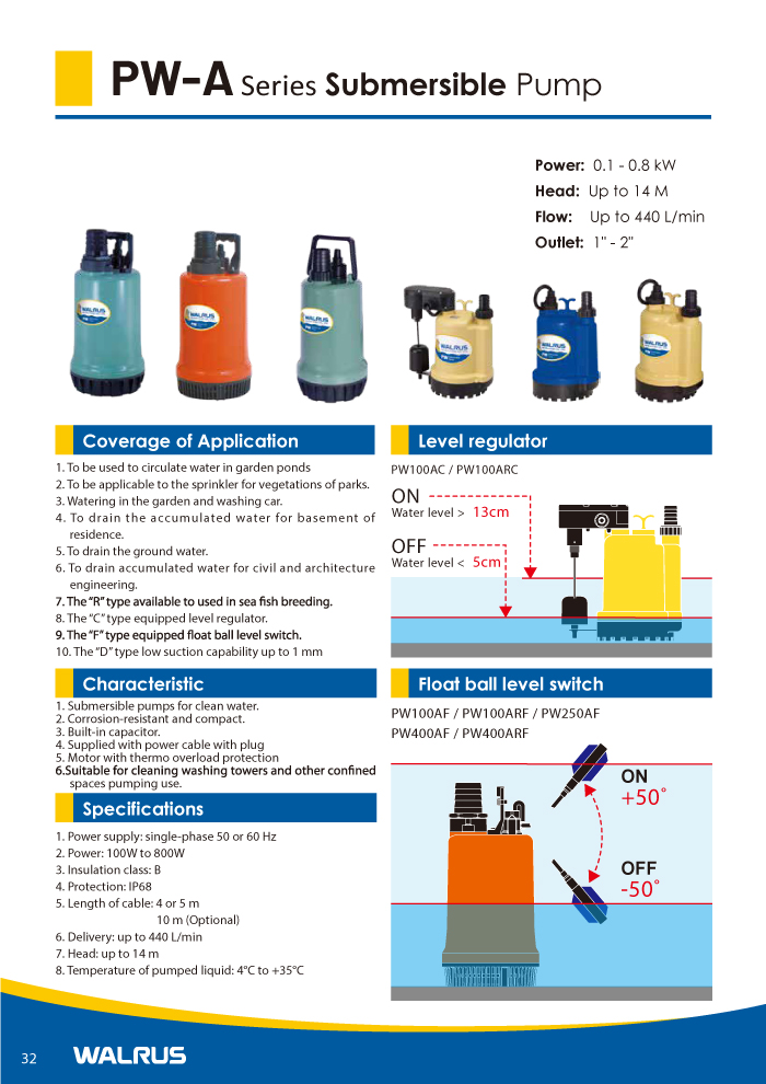 WALRUS PW100AC Submersible Pump 100W Pump with Level Regulator (Made in Taiwan) | Shopee Malaysia