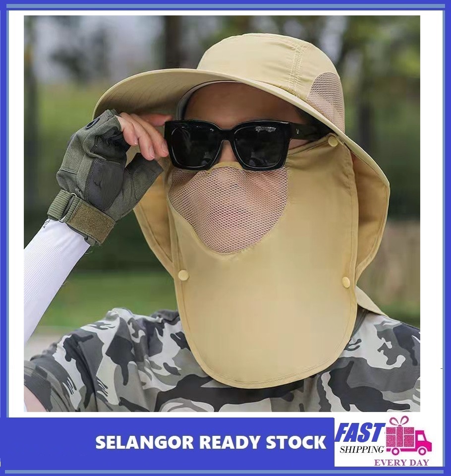 Fishing Hat Neck Flap Full Face Cover Topi Penutup Anti Mosquito ...