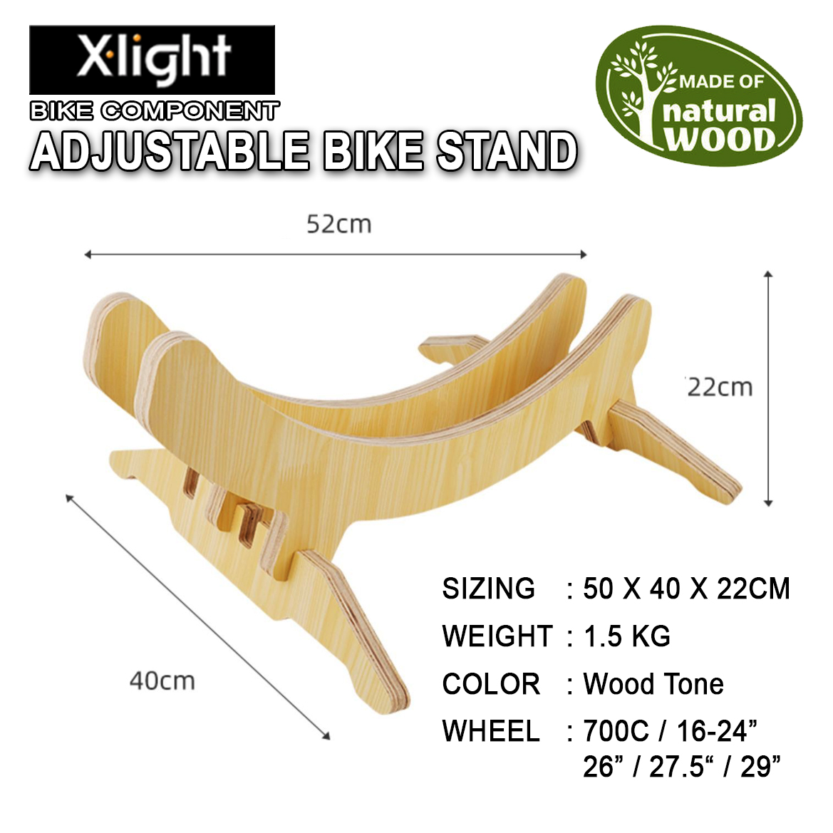 XLIGHT Wooden Adjustable Bicycle Parking Stand for Road Bike MTB ...