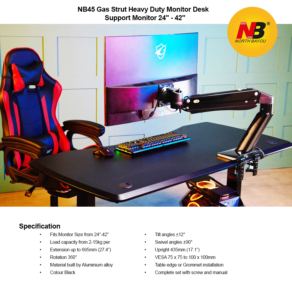 NB North Bayou NB45 Gas Strut Heavy Duty Monitor Mount Arm Support ...
