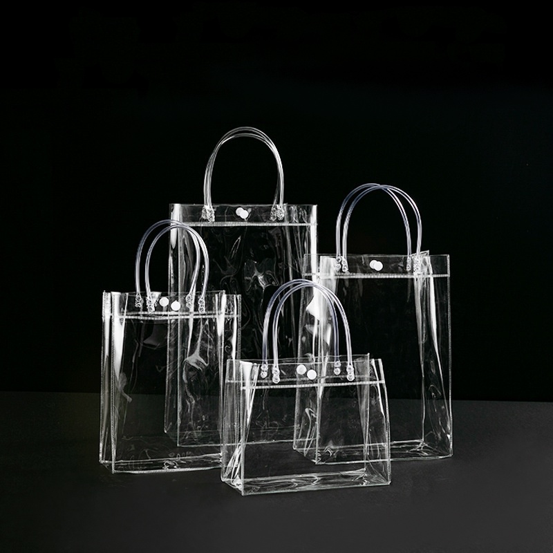 Clear PVC Tote Bag with Button / Transparent Shopping Bag / Fancy ...