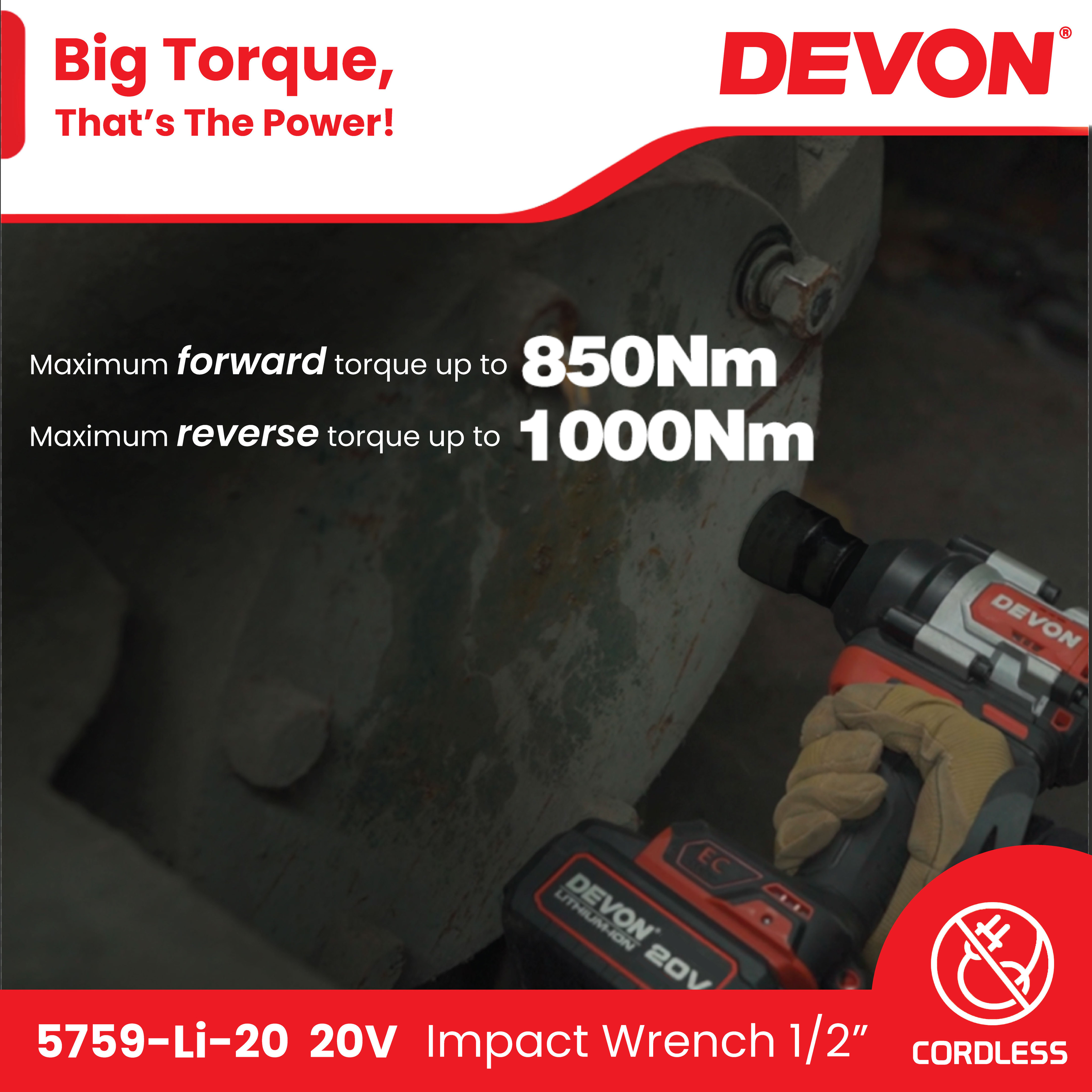 DEVON 5759-Li-20 20V Lithium-Ion Brushless Cordless Impact Wrench 1/2" | Shopee Malaysia