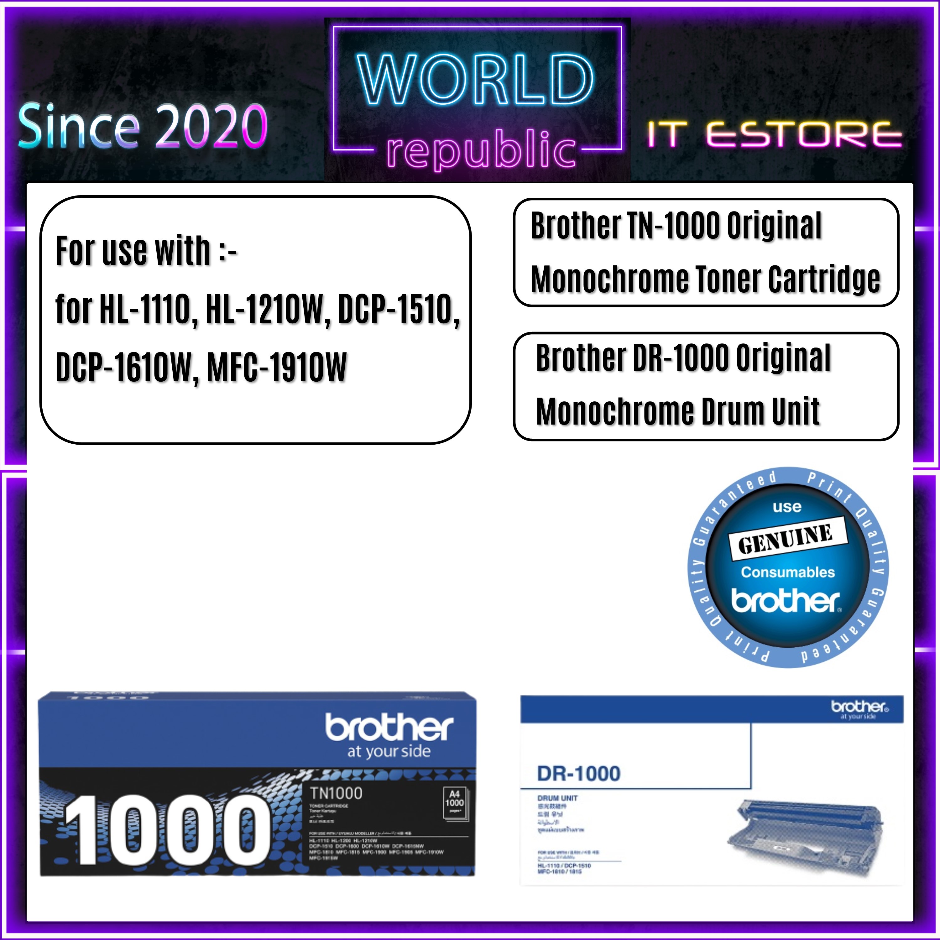 Brother Original TN1000 TN-1000 Toner HL-1110 HL-1210W DCP-1510 DCP ...