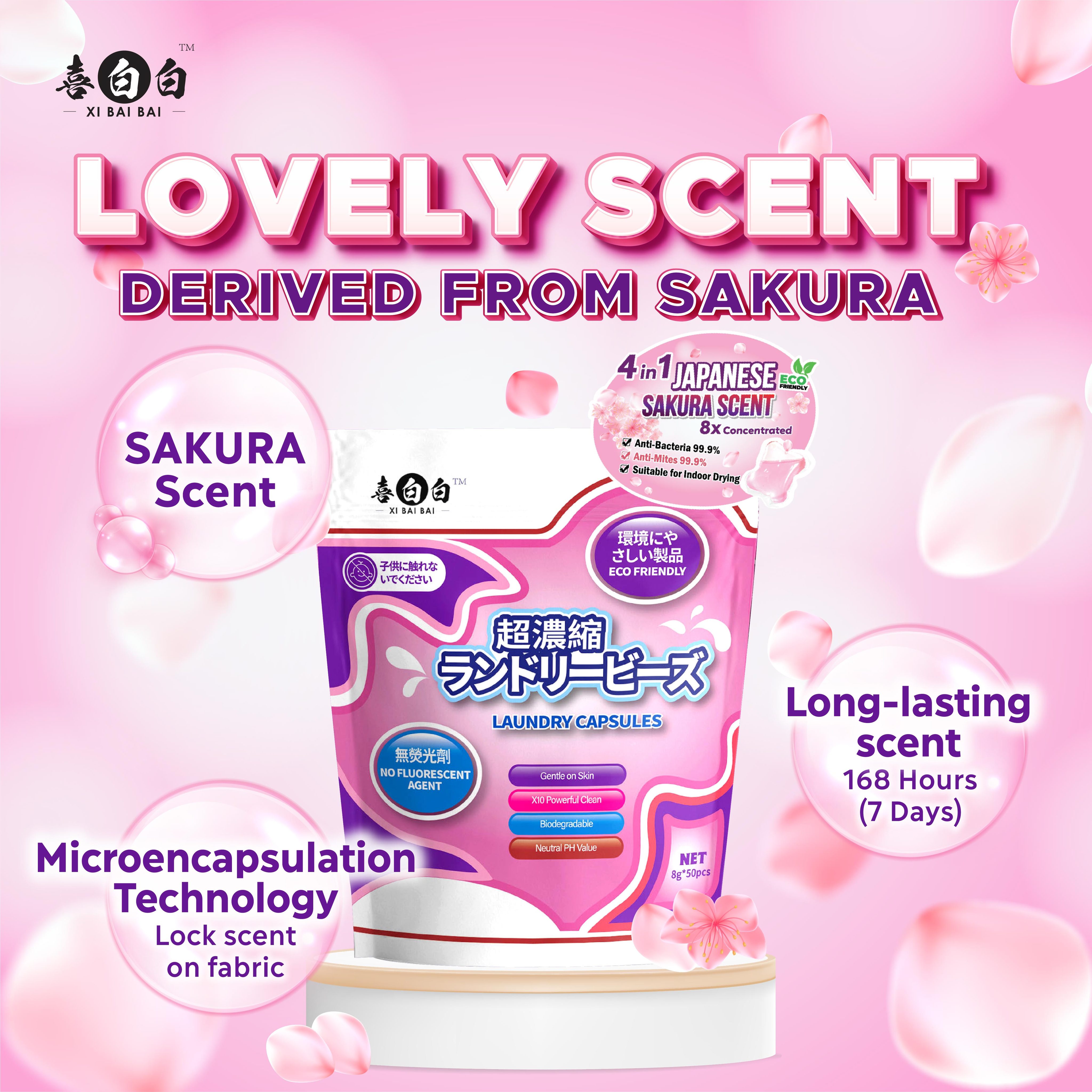 Xibaibai Sakura Scent Super Laundry Capsule (50 Pcs x 8g/400g) | Shopee Malaysia