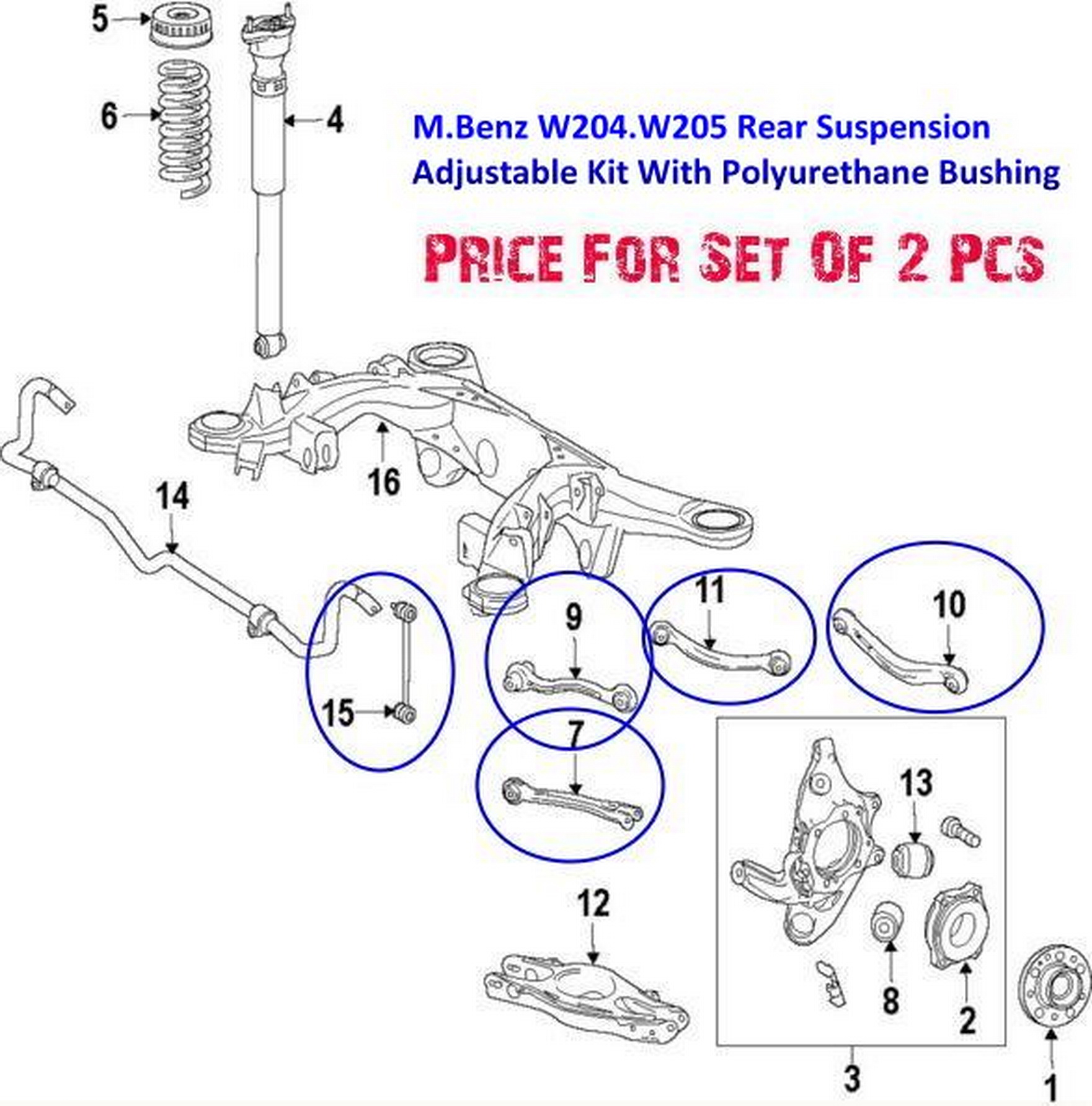 M.Benz W204.W205 Rear Suspension Adjustable Kit With Polyurethane ...