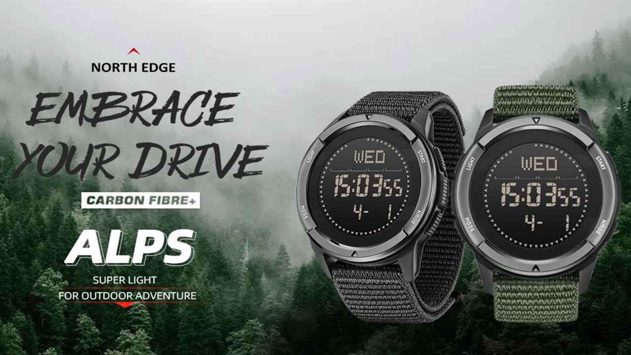 NORTH EDGE ALPS Original Men's Carbon Fiber Compass Watch Nylon Watch ...
