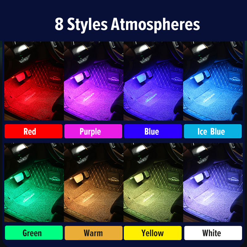 USB 4pcs Rgb Led lampu kaki kereta car wireless led accessories car ...