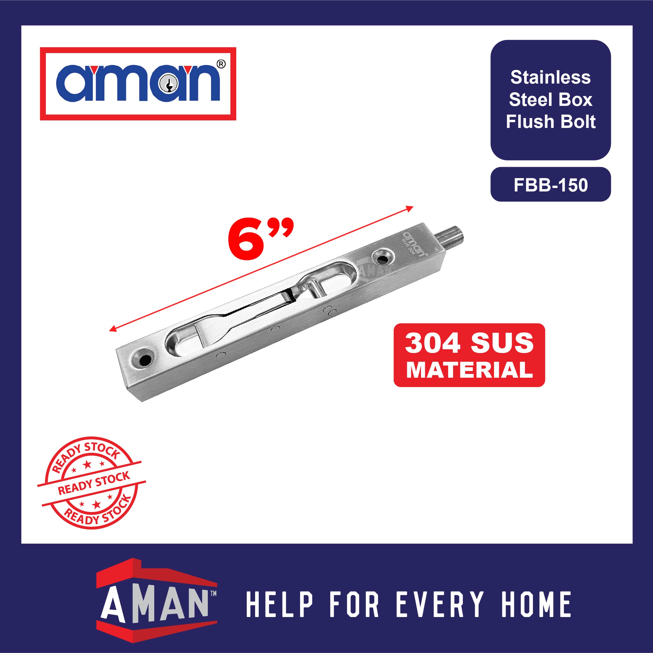 AMAN Stainless Steel Flush Bolt Box Square Lever Flush Bolt Concealed Door Latch Flush Latch ...