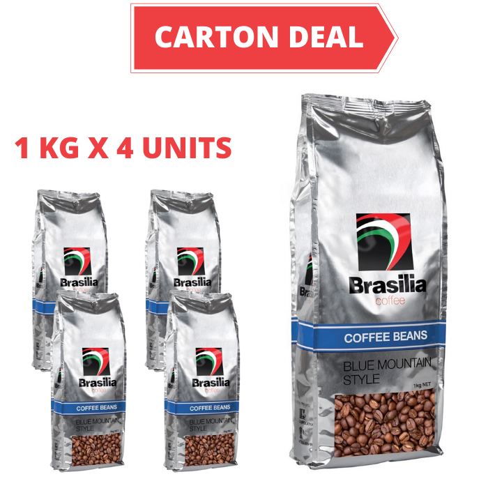 Carton Deal - Brasilia Coffee Beans Blue Mountain 1kg x 4 Units , Roasted whole Arabica Coffee ...