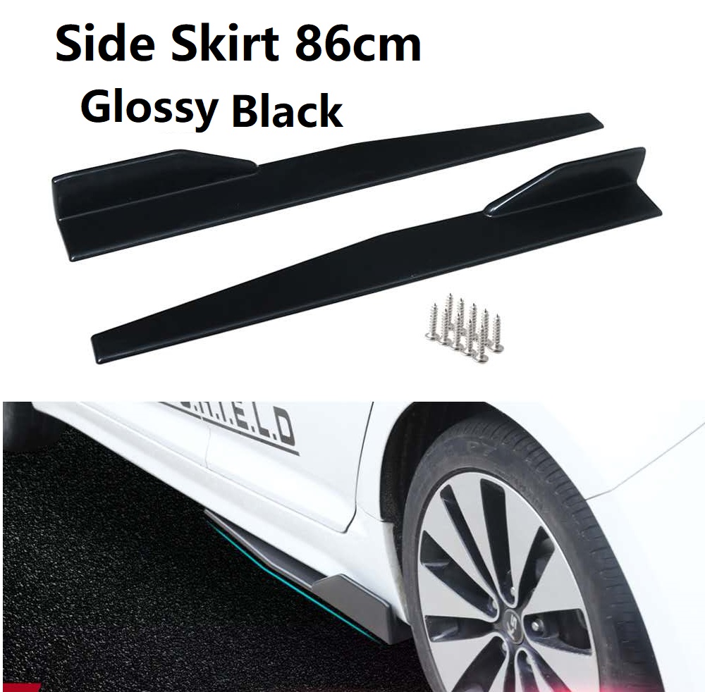 Universal Car Side Skirt BLACK Extensions Rocker Panel Splitters Lip ...