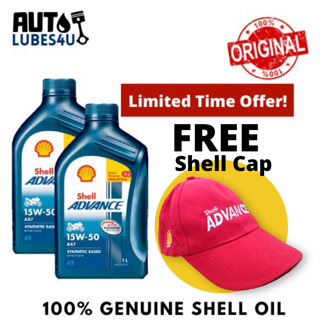 [2 Bottles] Shell Advance AX7 15W50 1L Semi Synthetic (FOC 1 Shell Cap ...