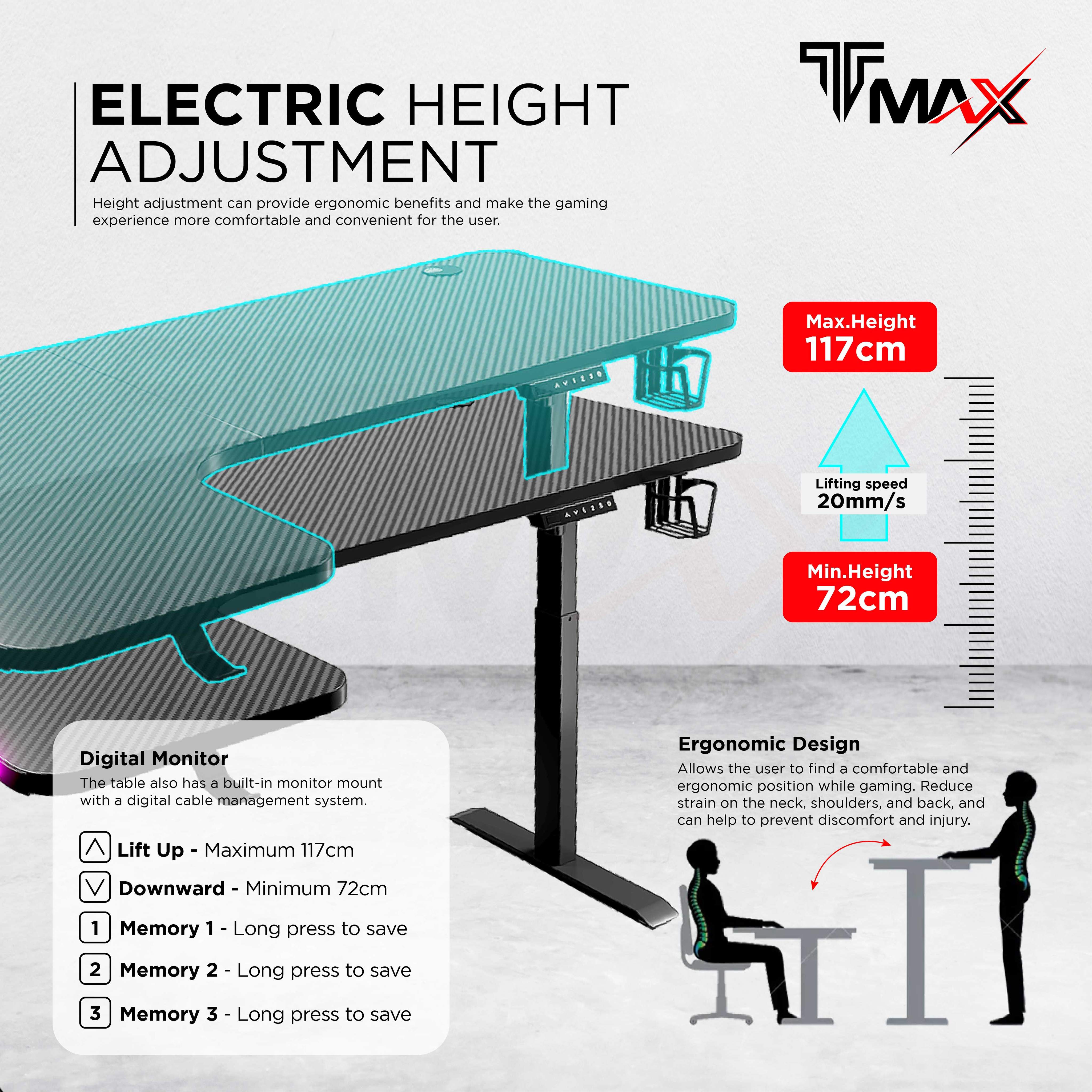 TMAX L160cm L-Shape Smart Lifting Gaming Table Adjustable Height Table ...
