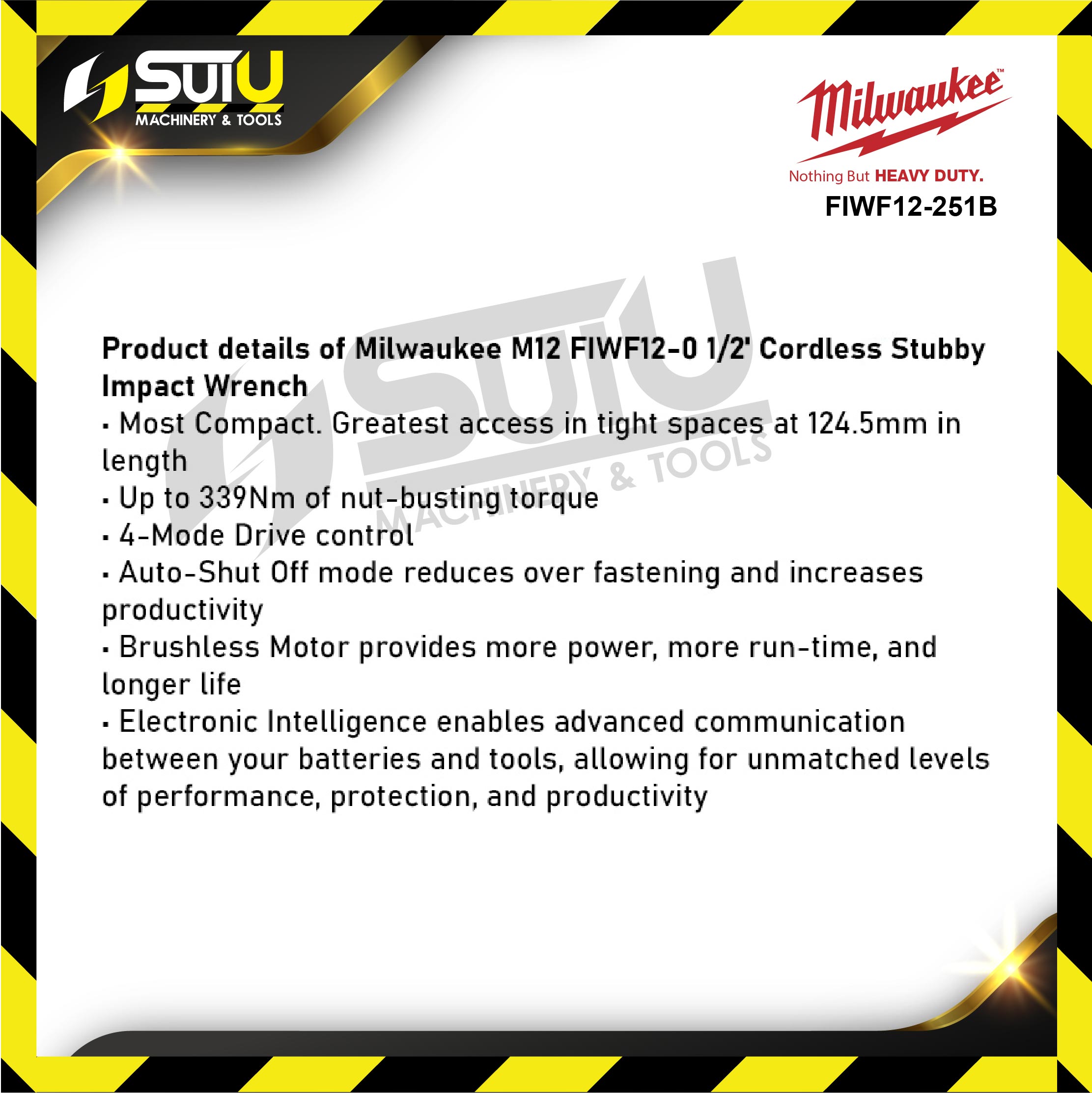 MILWAUKEE M12 FIWF12-251B Gen II 1/2' Cordless Stubby Impact Wrench w ...