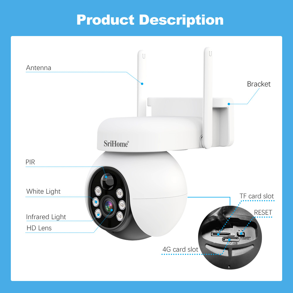 4G Sim Card + Solar CCTV Outdoor SriHome DH001 (4MP) 2K WiFi Camera ...