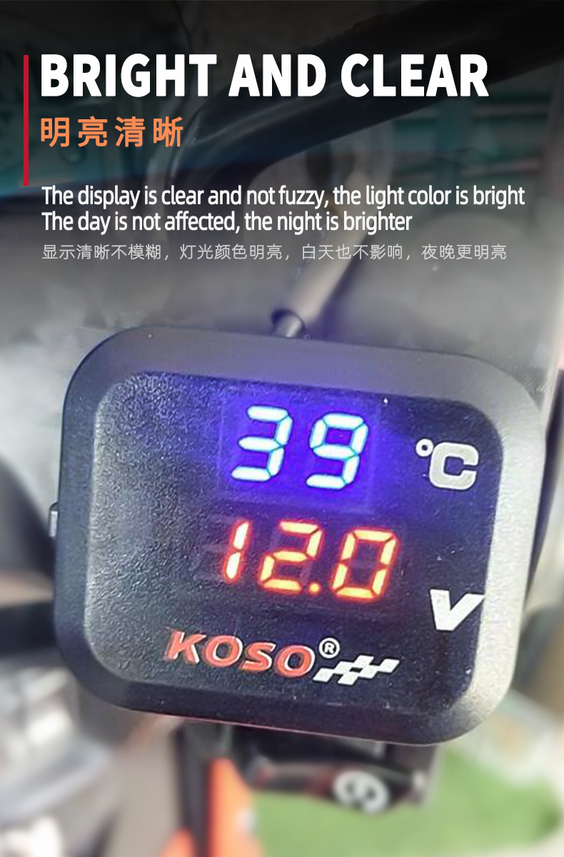 KOSO METER 3 IN 1 DIGITAL LED VOLT METER + OUTDOOR TEMPERATURE + USB ...