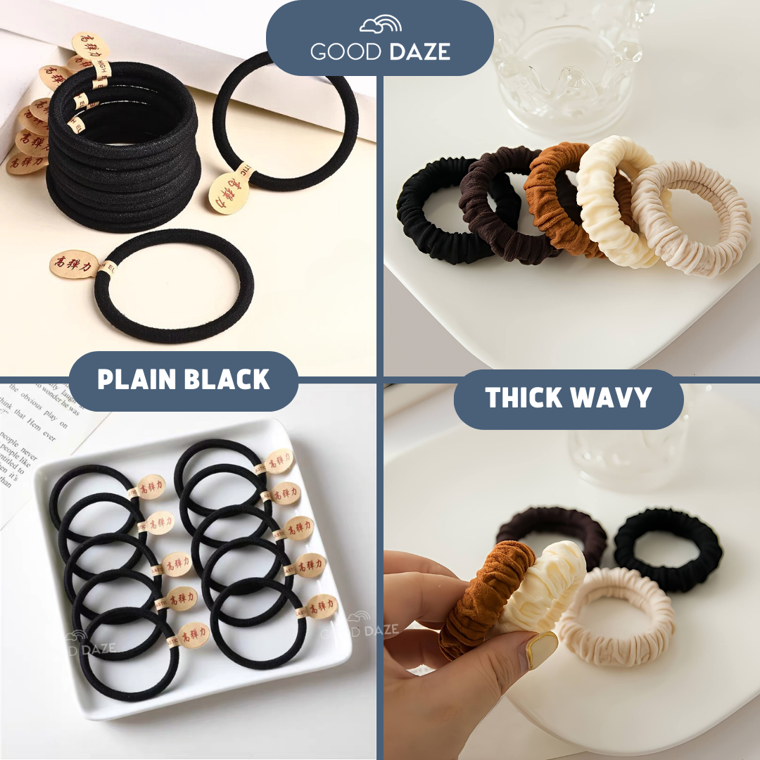【GOOD DAZE】Korean Plain Black Hair Bands | Black Hair Rubber Bands ...