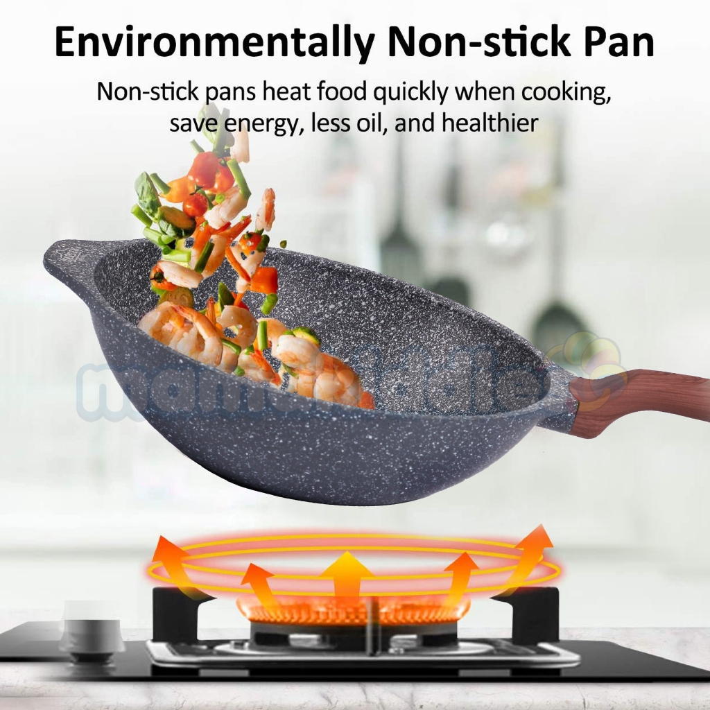 Uakeen Germany Tech Wok Frypan 30/32cm PFOA-Free Non-Stick Granite ...