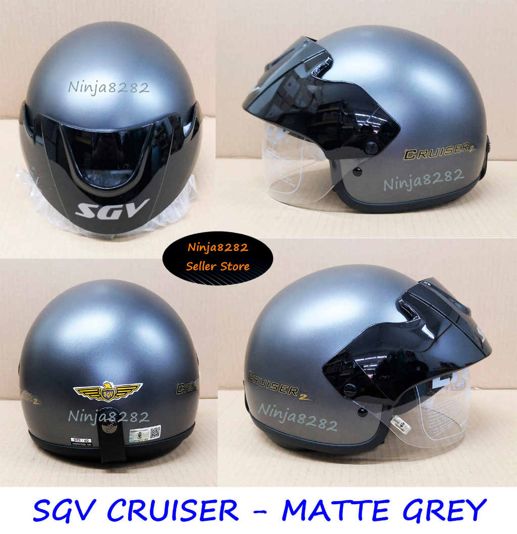 SGV Cruiser Visorex Half Cut Helmet - Matte Grey | Shopee Malaysia