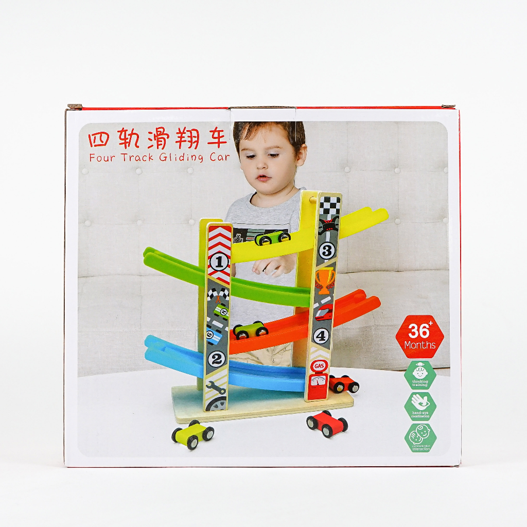 Wooden Car Ramp Racer Toy Vehicles Set With 4 Mini Cars & Race Track ...