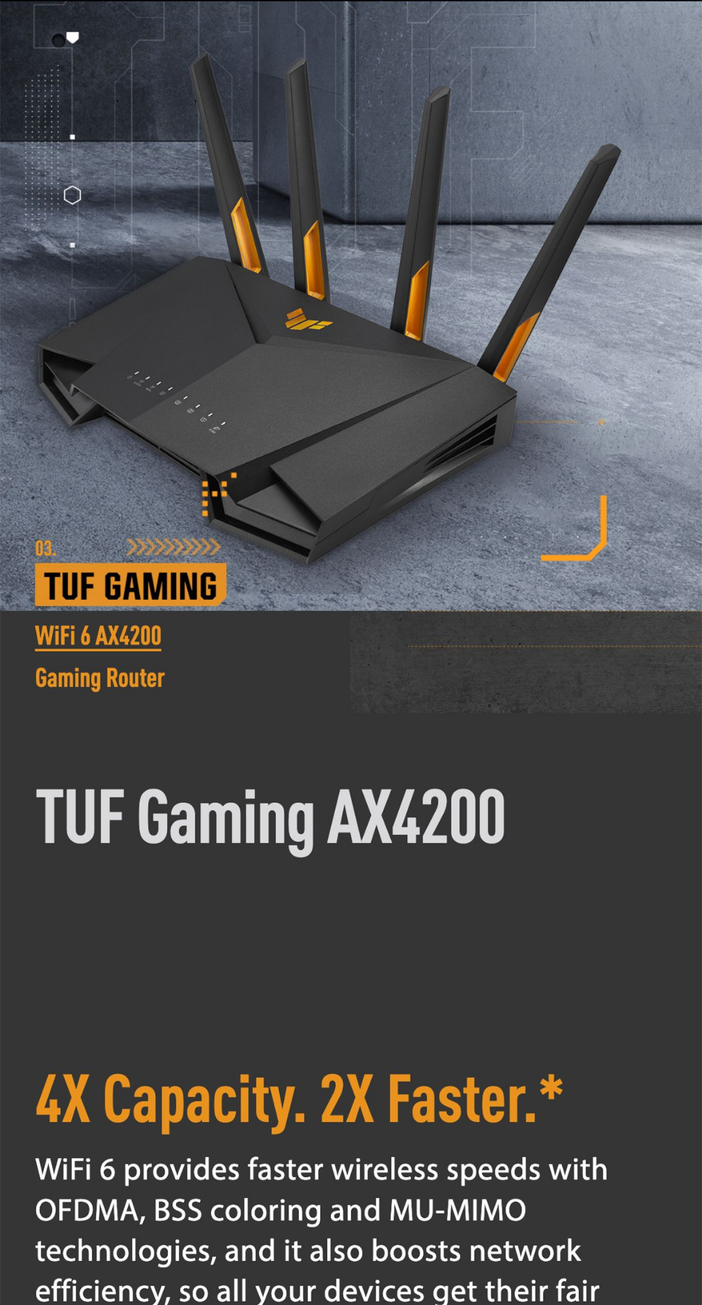 Asus TUF Gaming AX4200 Dual Band WiFi 6 Gaming Router with Mobile Game ...