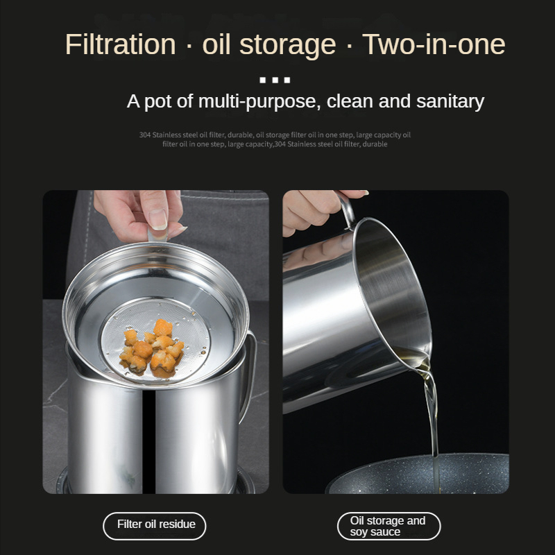 Oil Pot 1.8L Stainless Steel Household Oil Filter Bacon Grease Strainer ...