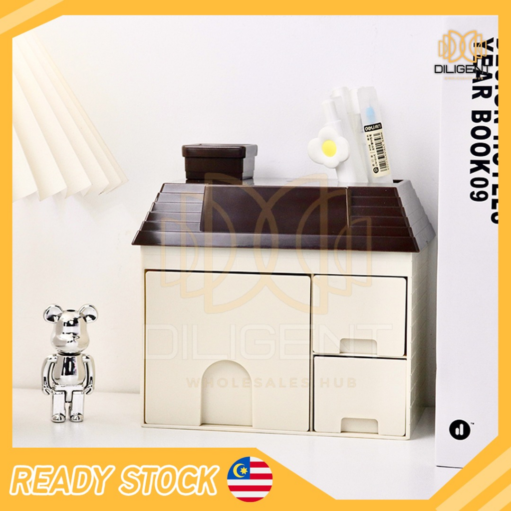 【D253 READY STOCK】Creative House Shape Storage Box Multifunctional Desk ...