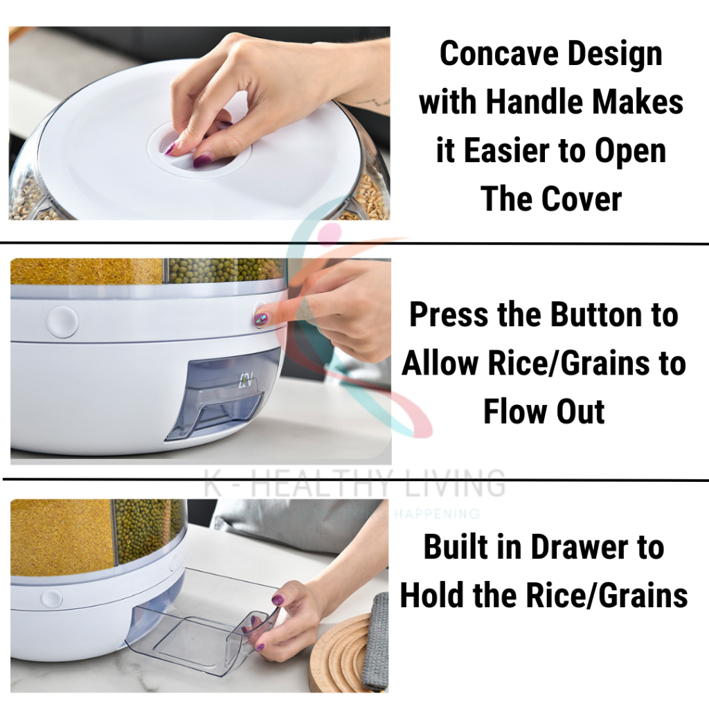 【READY STOCK】6 Grid Rotating Rice Dispenser Rice Storage Bucket Rice ...