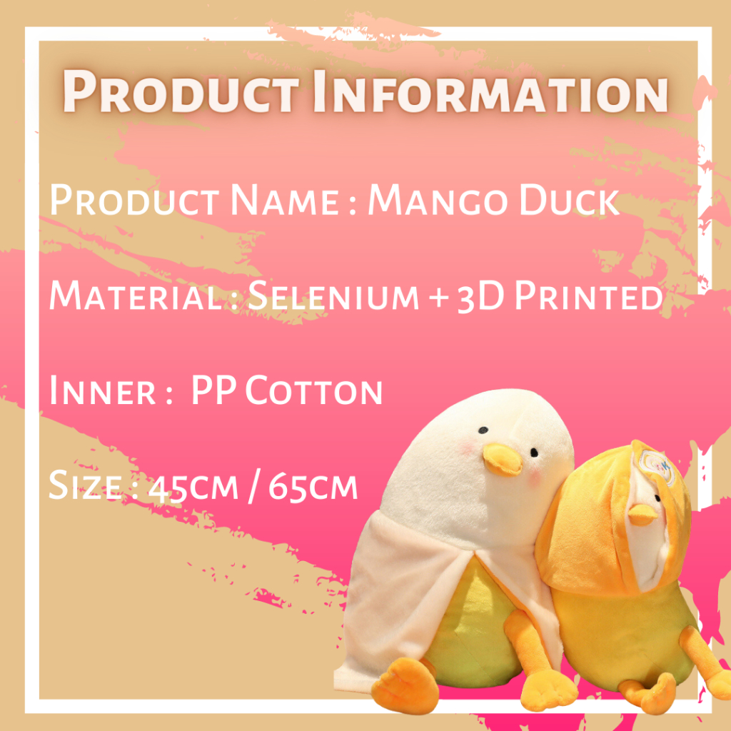 【DODO+】65cm Mango Duck Plush Toy Cute Duck Adult Stuffed Pillow Kids ...