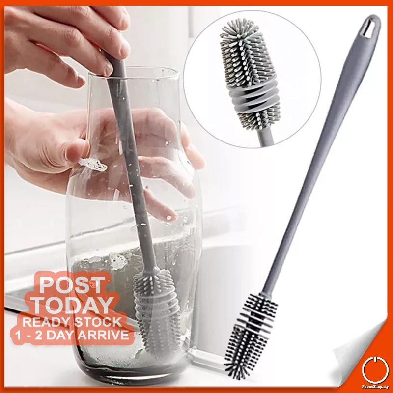 𝐍𝐎 𝐃𝐄𝐀𝐃 𝐀𝐍𝐆𝐋𝐄 Long Handle Silicone Bristle Cleaning Brush Milk Bottle ...