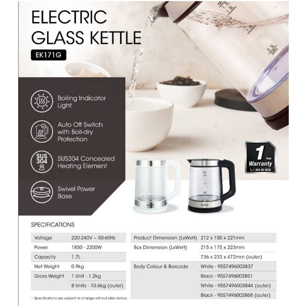Faber Jug Kettle (2.0L) FCK Cristallo 180BK / MIDEA (1.7L) MK-17G02 ...