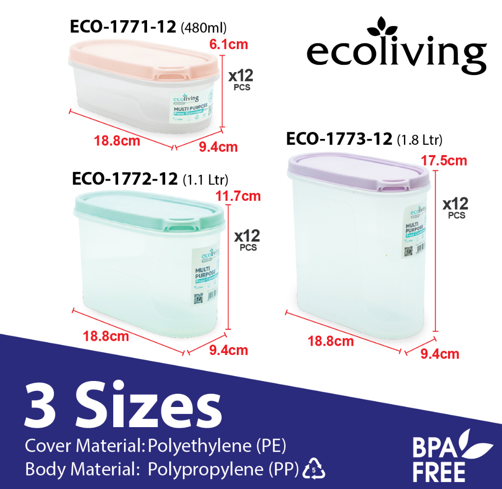 ECO LIVING CARTON DEAL 12Pcs/Ctn 480/1100/1800ml Airtight Oval Food ...