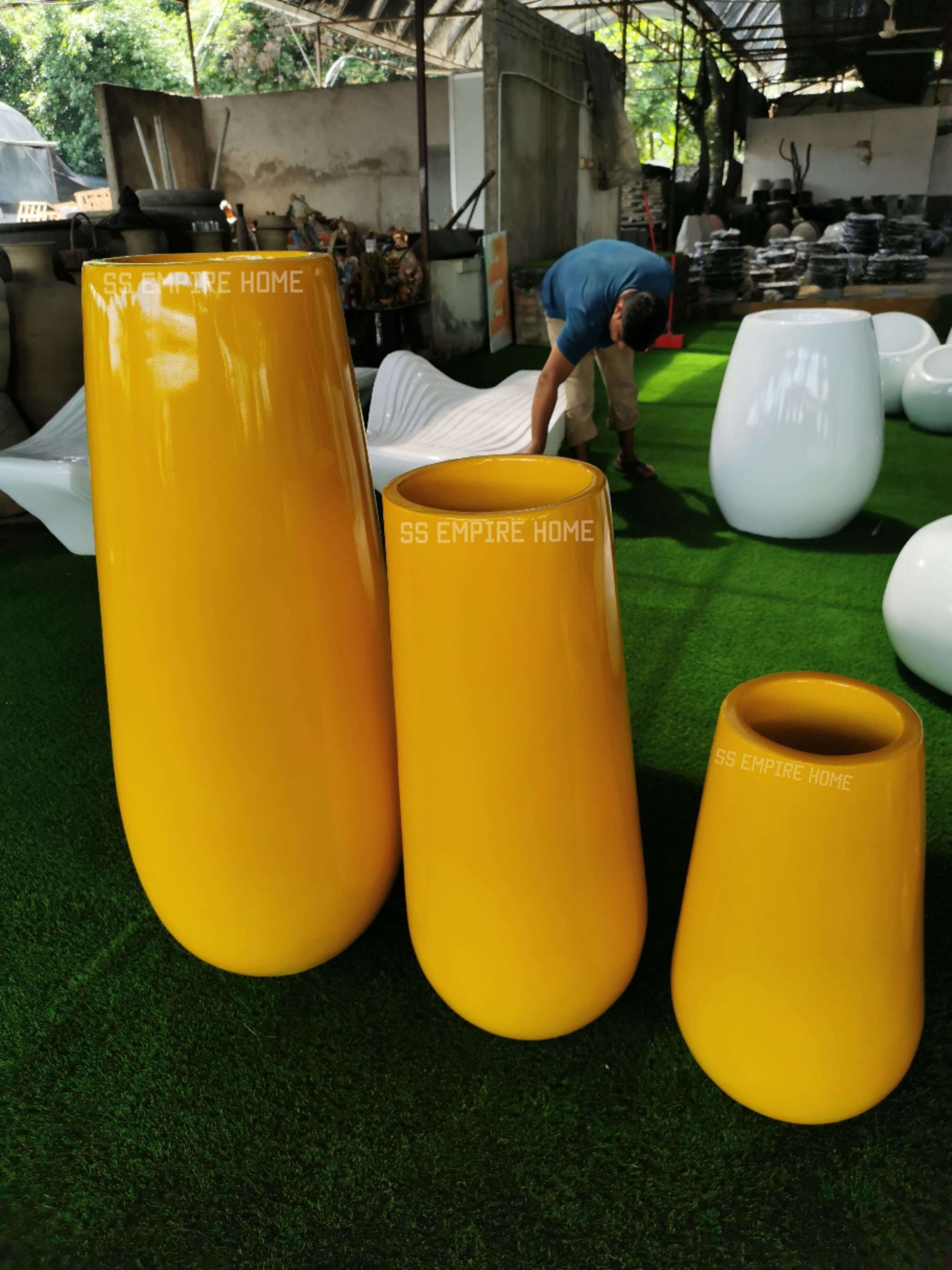 REX FP33 Yellow Fiberglass Tall Flower Pot Pasu Bunga Tinggi Garden ...