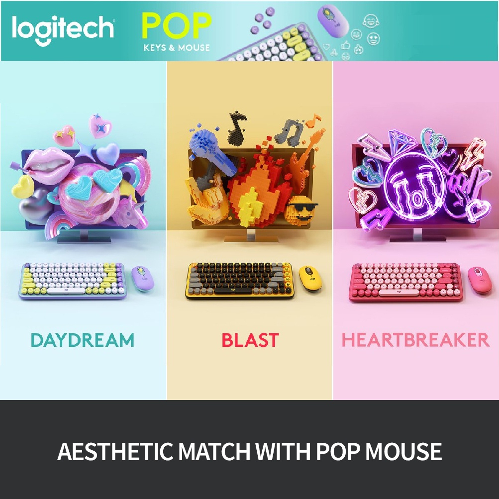 Logitech POP Keys Mechanical Wireless Keyboard with Customisable Emoji ...