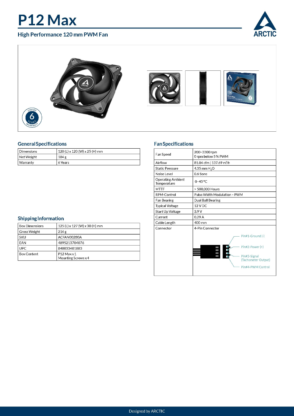 ARCTIC P12 PWM PST/P12 Max/P14 PWM PST Series 120mm/140mm Fan ...