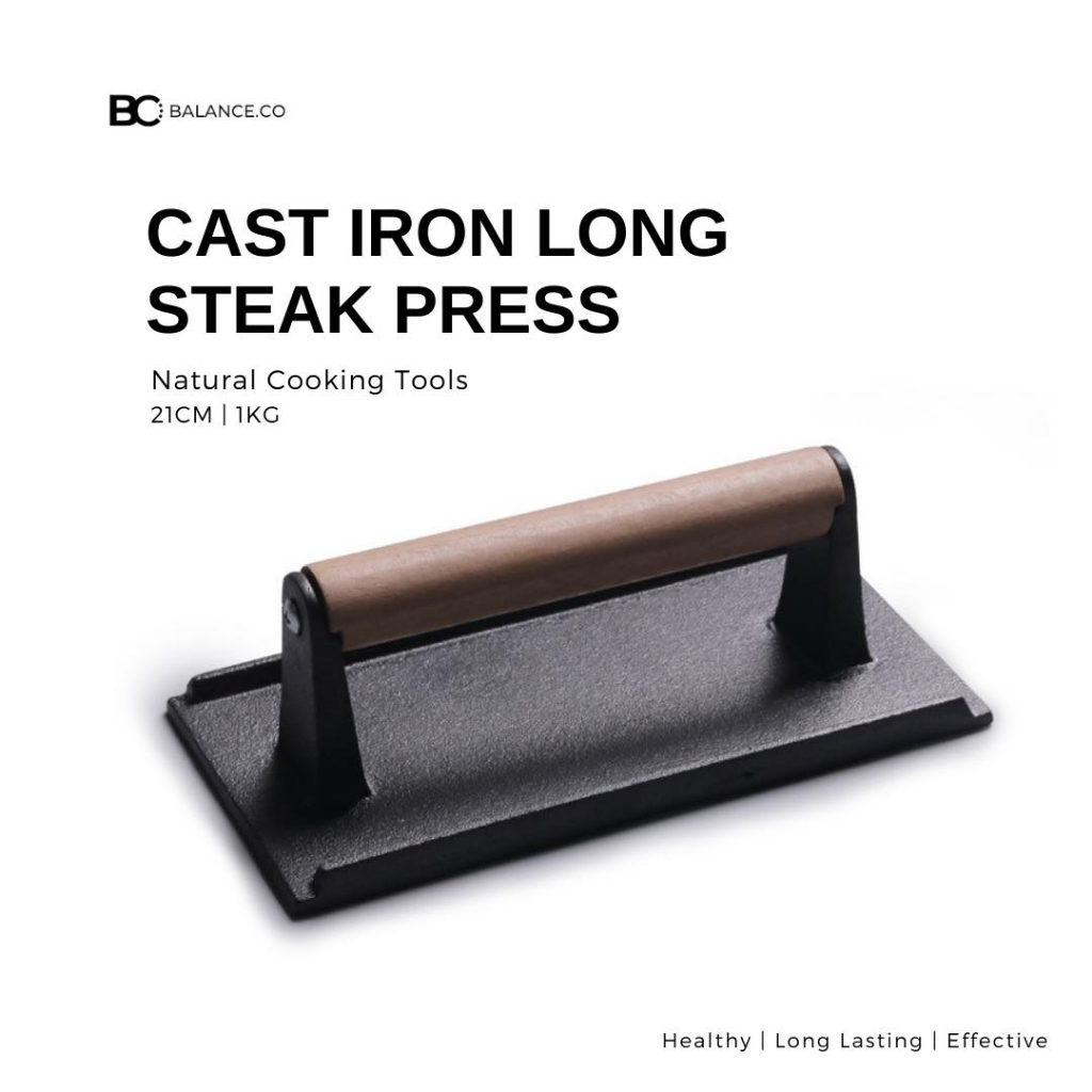 Balance.co Heavy Duty Cast Iron Grill Steak Press with Wood Handle Meat ...