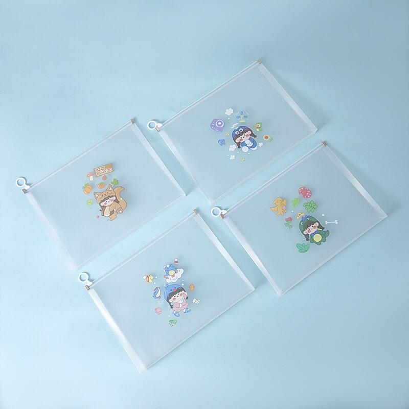4 Pcs/2Pcs A4 Zipper Cute Korean Files Multiple Design 4 Pcs/4 Keping ...