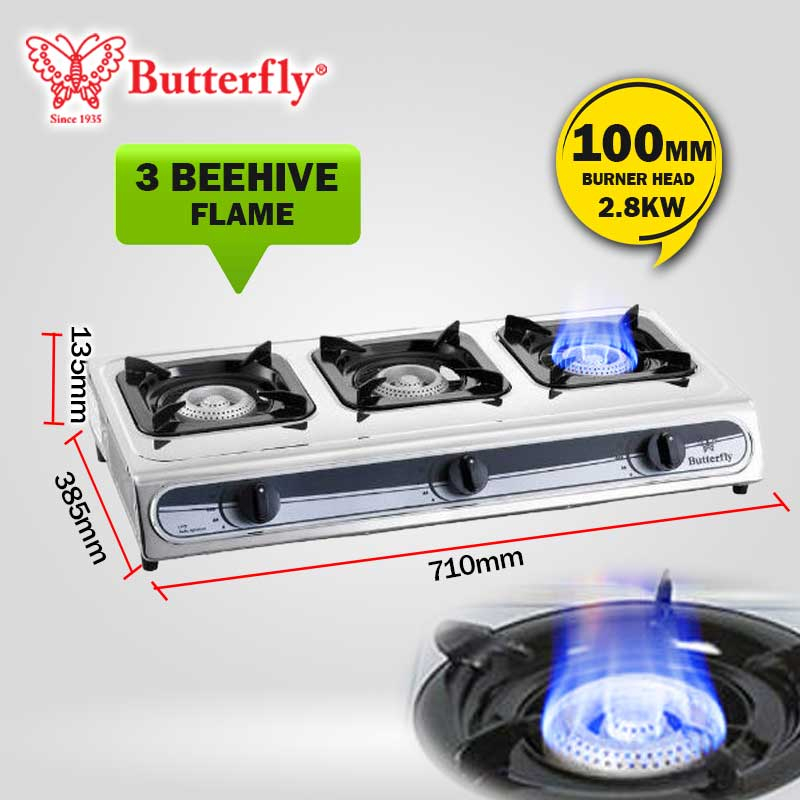 Butterfly Stainless Steel Double Gas Stove Table Top Dapur Gas Rama ...