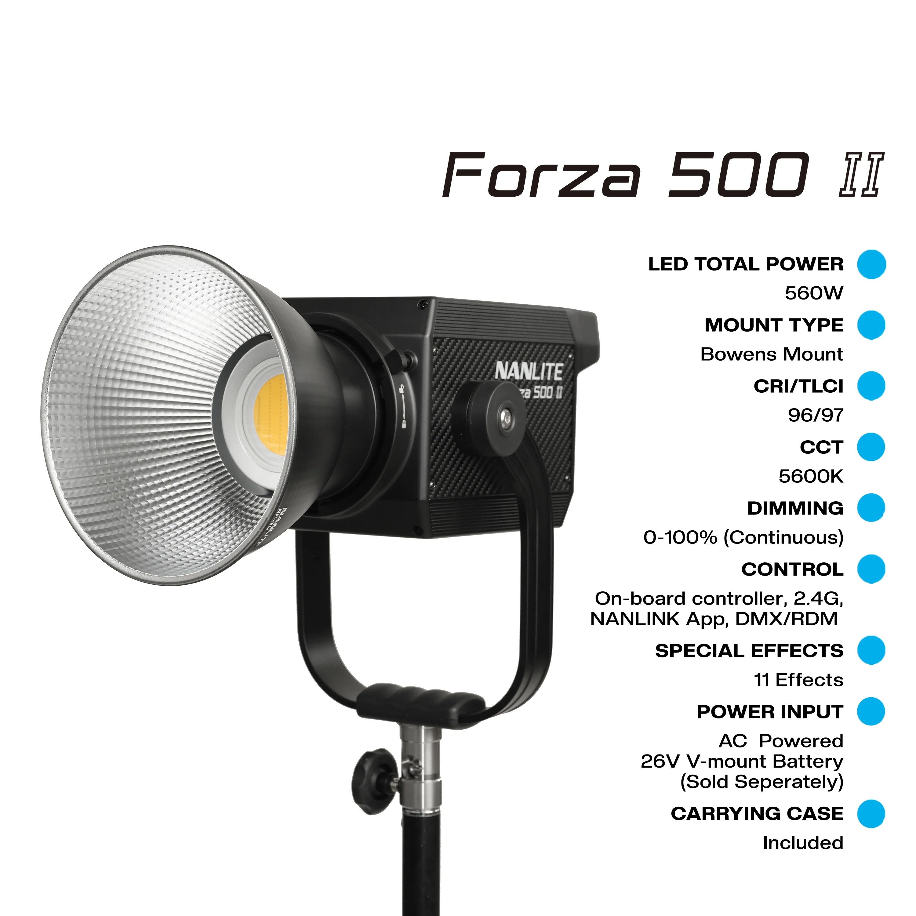 NANLITE FORZA 500B II /500 II / DAYLIGHT / BICOLOR 500W LED Spot Light ...