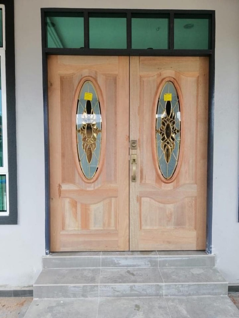 Pintu Utama Cermin Depan Rumah Full Original Natural Solid Wooden Door ...