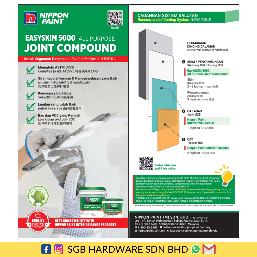 Nippon Paint Easyskim 5000 / All Purpose Joint Compound 5kg & 25kg ...